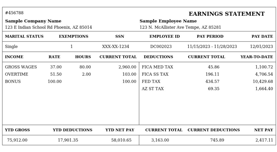 Free Pay Stub Template Generator | Sample Pay Stubs Examples | Generate ...
