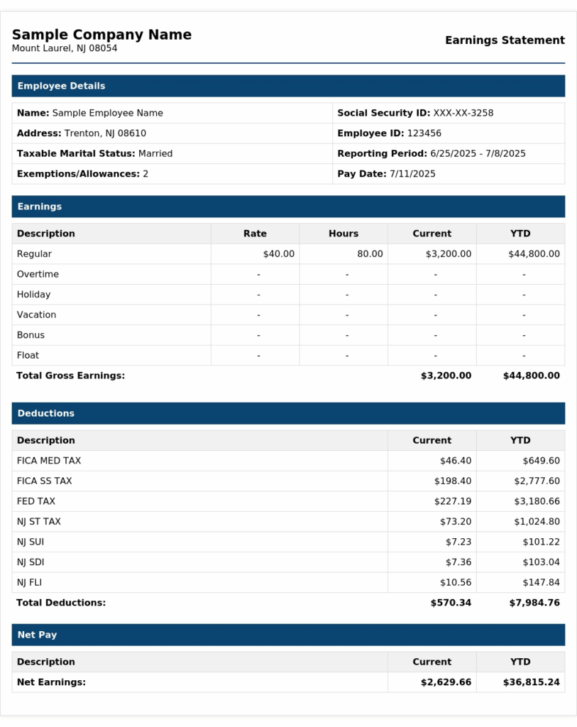 Free Pay Stub Template Generator | Sample Pay Stubs Examples | Generate ...